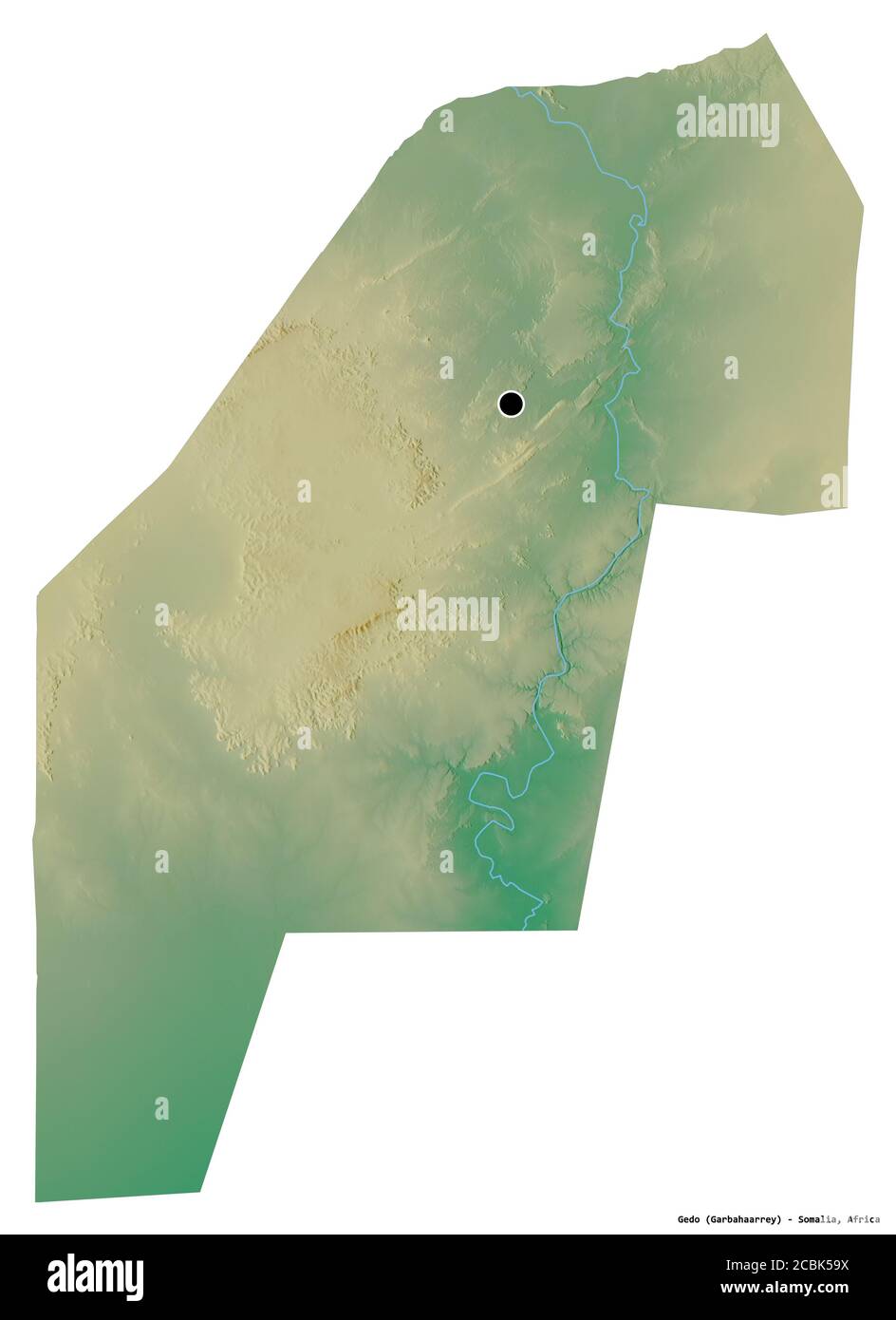 Shape of Gedo, region of Somalia, with its capital isolated on white ...