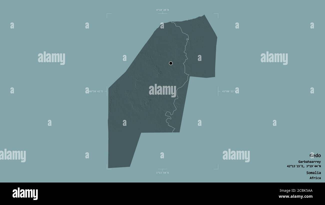 Area of Gedo, region of Somalia, isolated on a solid background in a ...
