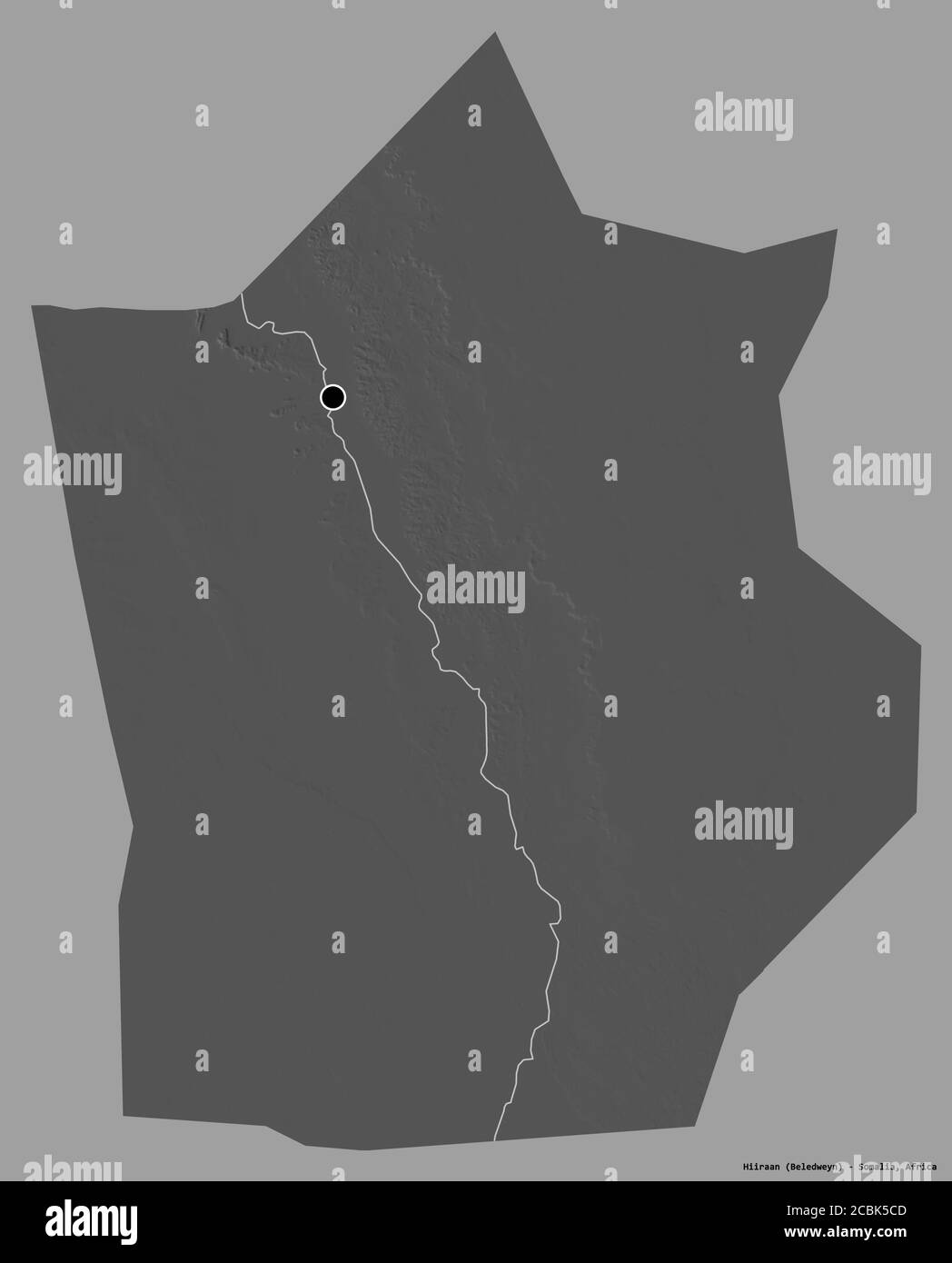 Shape of Hiiraan, region of Somalia, with its capital isolated on a ...