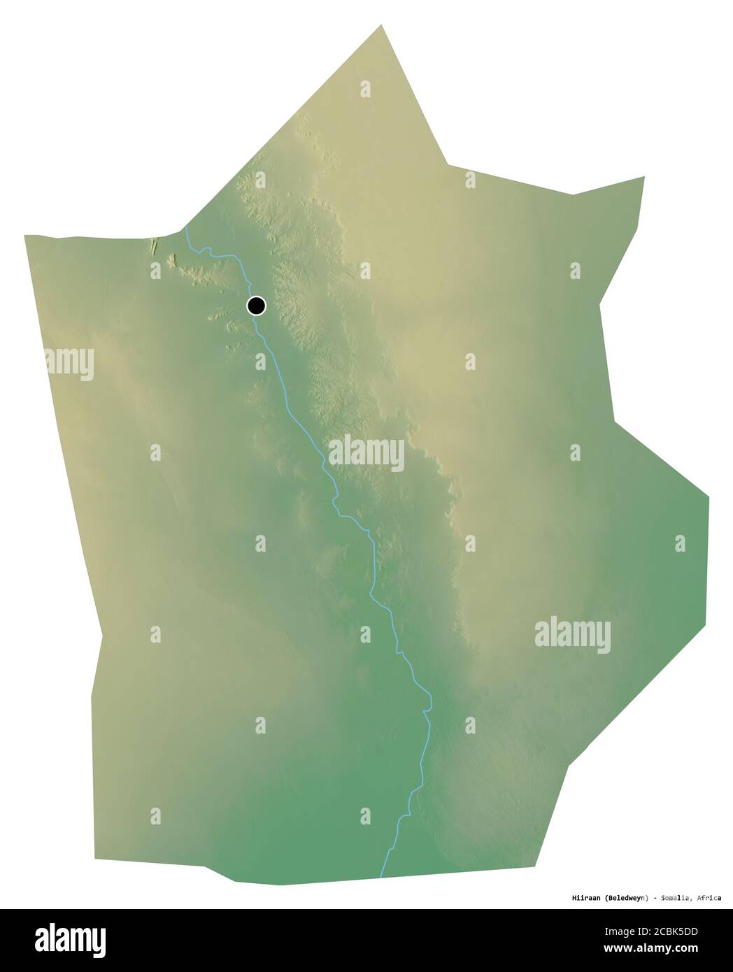 Shape of Hiiraan, region of Somalia, with its capital isolated on white ...