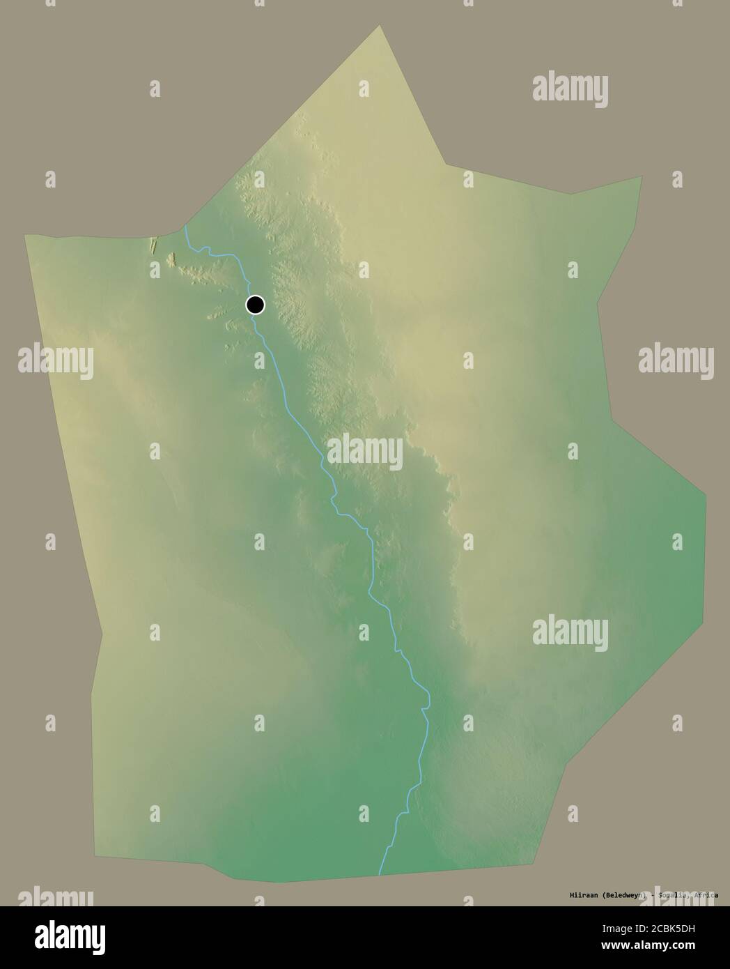 Shape of Hiiraan, region of Somalia, with its capital isolated on a ...