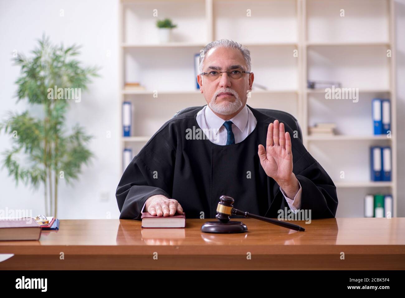 Old male judge working in the courthouse Stock Photo - Alamy