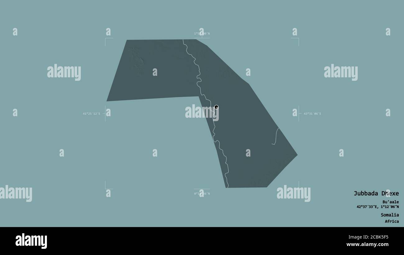 Area of Jubbada Dhexe, region of Somalia, isolated on a solid ...