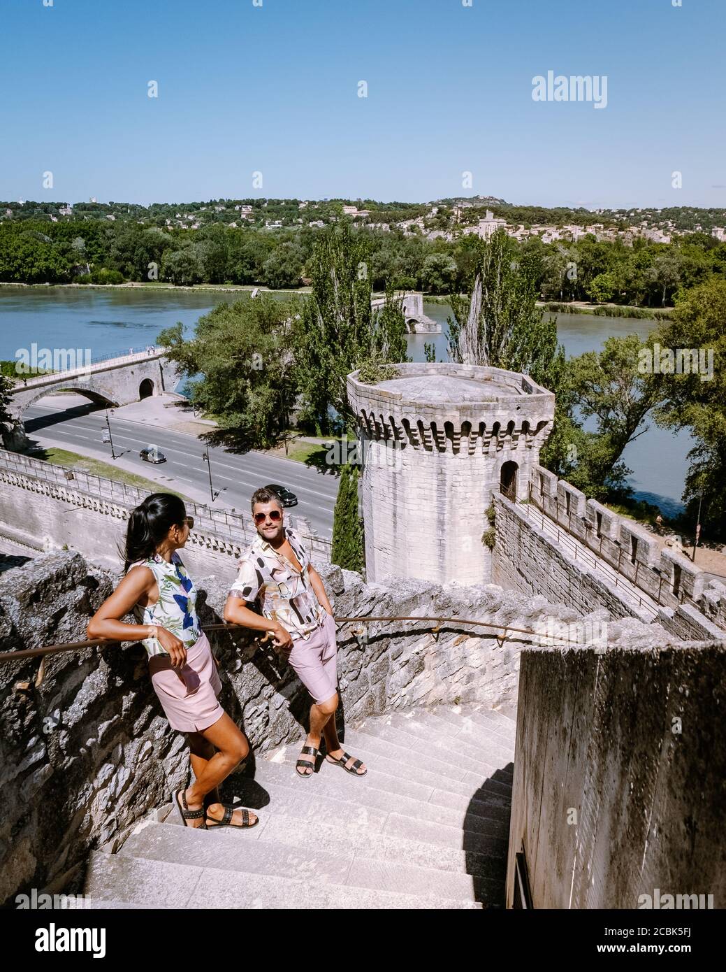 couple city trip Avignon Southern France, Ancient Popes Palace, Saint ...