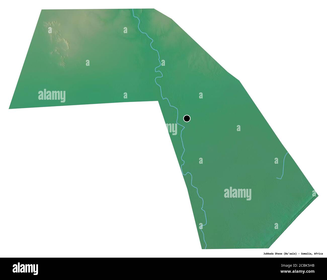 Shape of Jubbada Dhexe, region of Somalia, with its capital isolated on ...