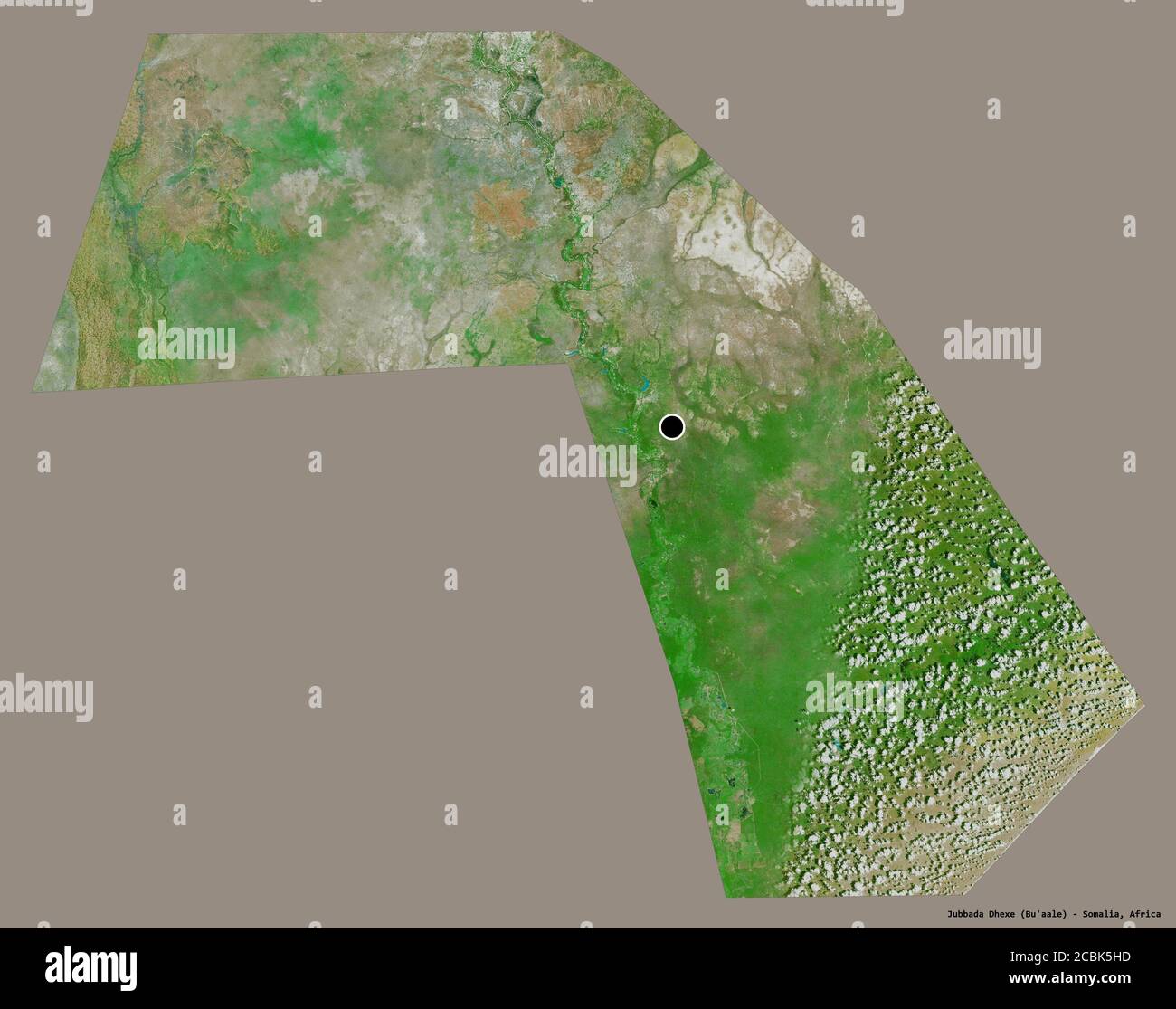 Shape of Jubbada Dhexe, region of Somalia, with its capital isolated on ...