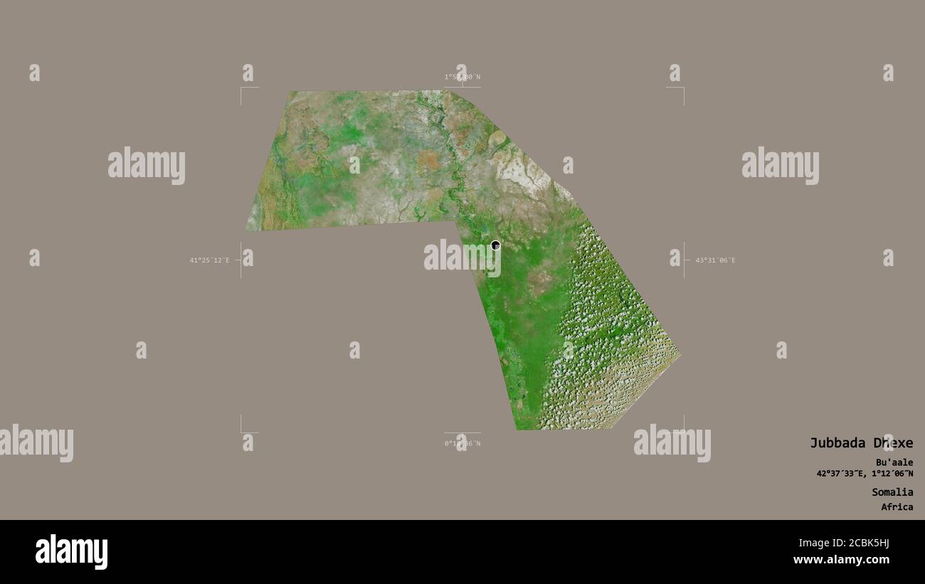 Area of Jubbada Dhexe, region of Somalia, isolated on a solid ...