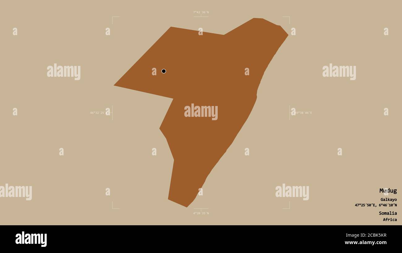 Area of Mudug, region of Somalia, isolated on a solid background in a ...