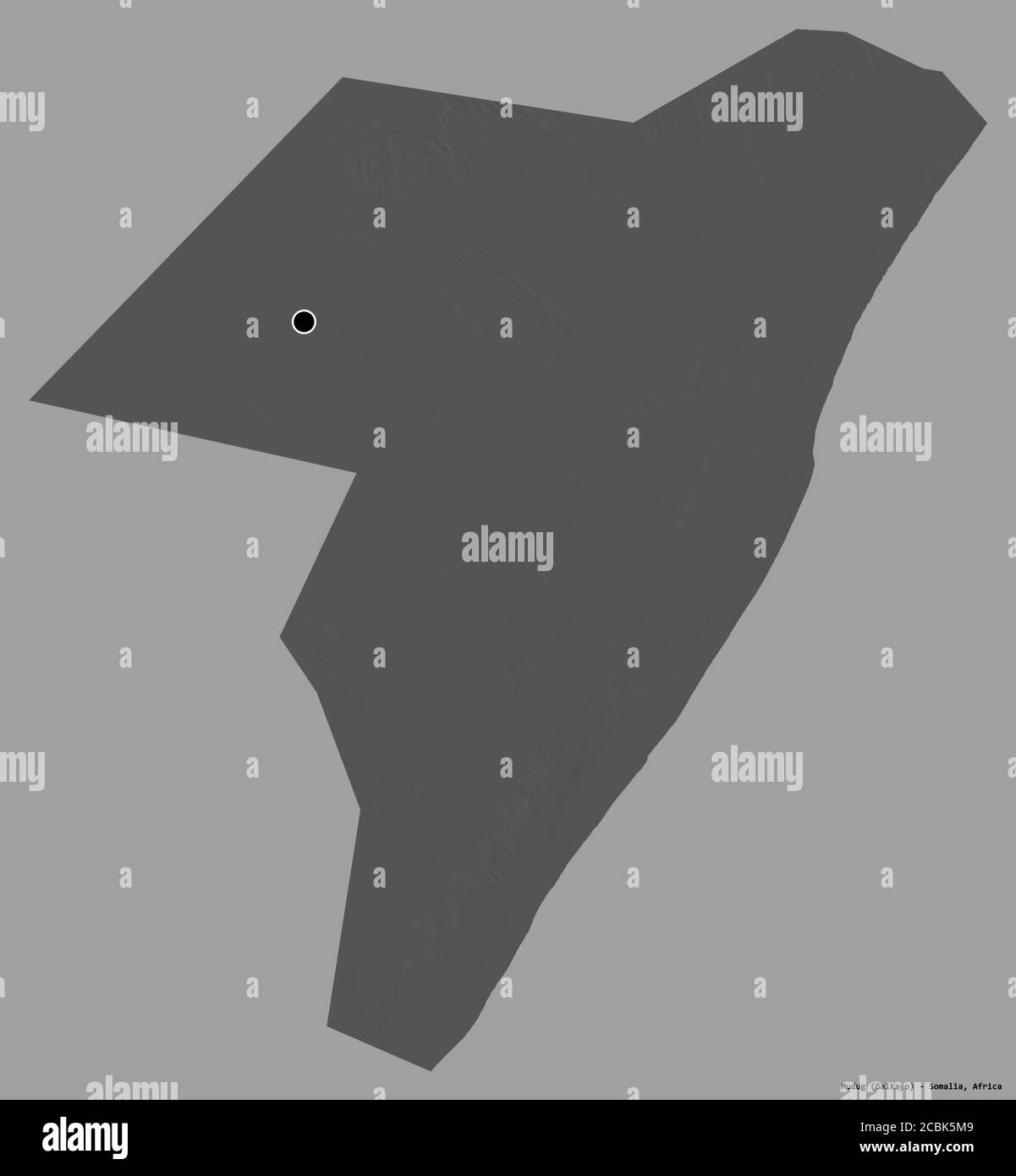 Shape of Mudug, region of Somalia, with its capital isolated on a solid ...