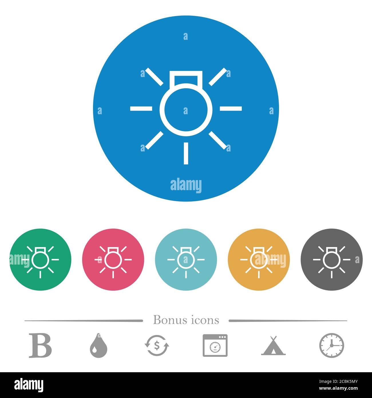 Car parking lights indicator flat white icons on round color ...