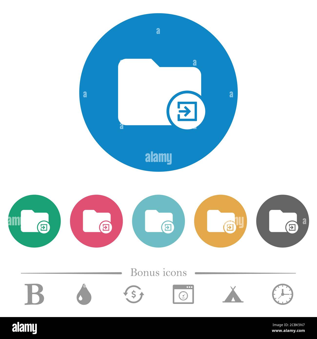Import directory flat white icons on round color backgrounds. 6 bonus ...
