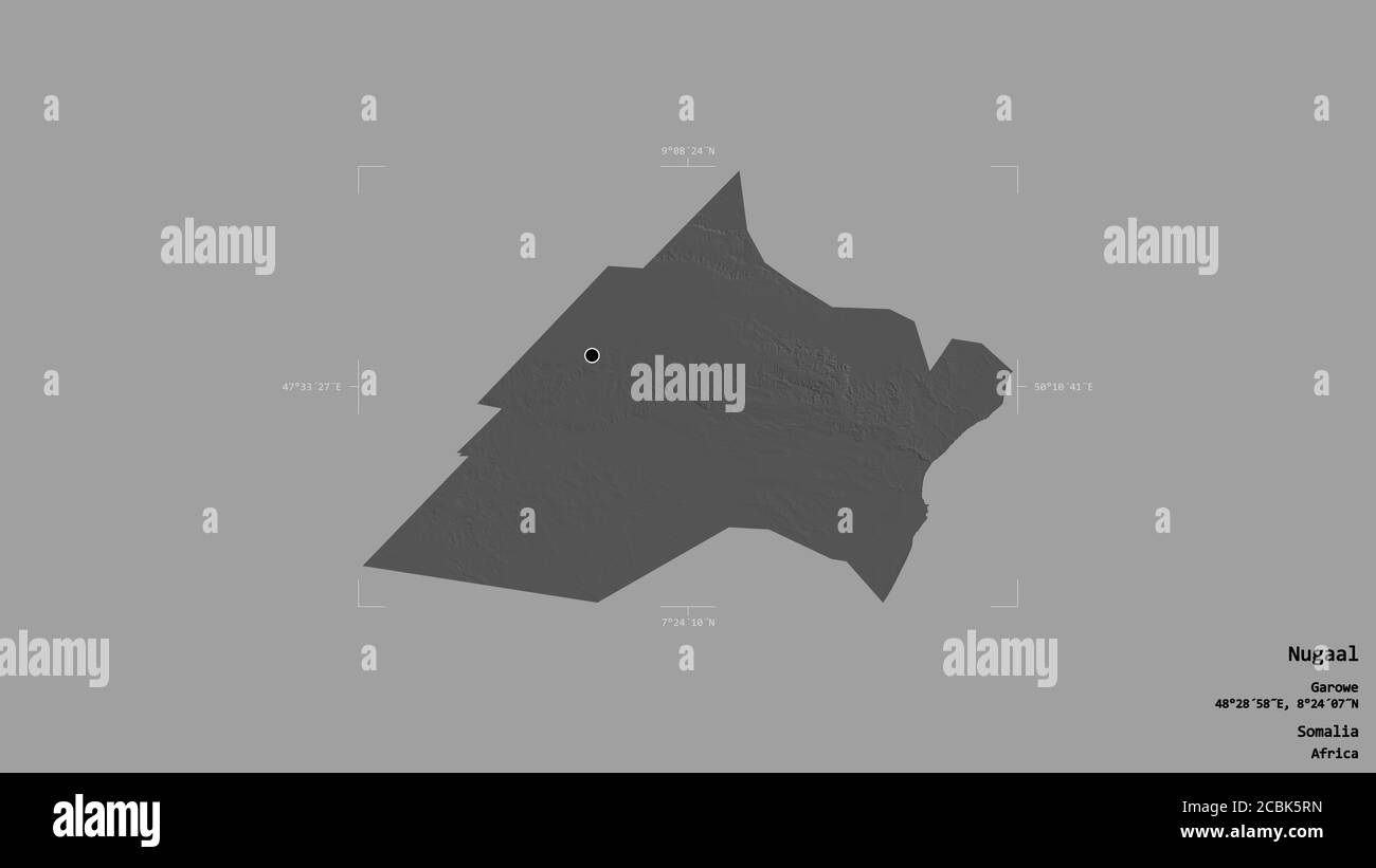 Area of Nugaal, region of Somalia, isolated on a solid background in a ...