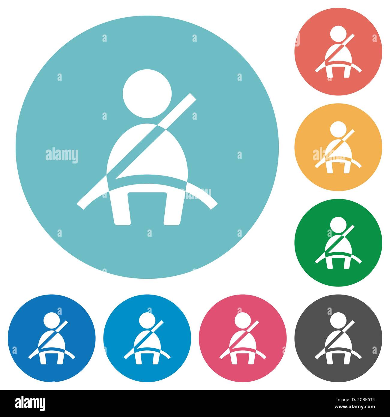 Car seat belt warning indicator flat white icons on round color backgrounds Stock Vector Image ...