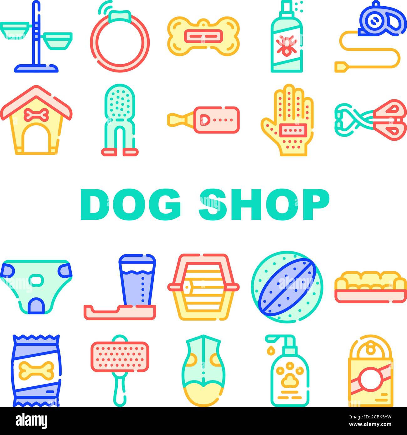 Dog Shop Accessories Collection Icons Set Vector Stock Vector Image ...