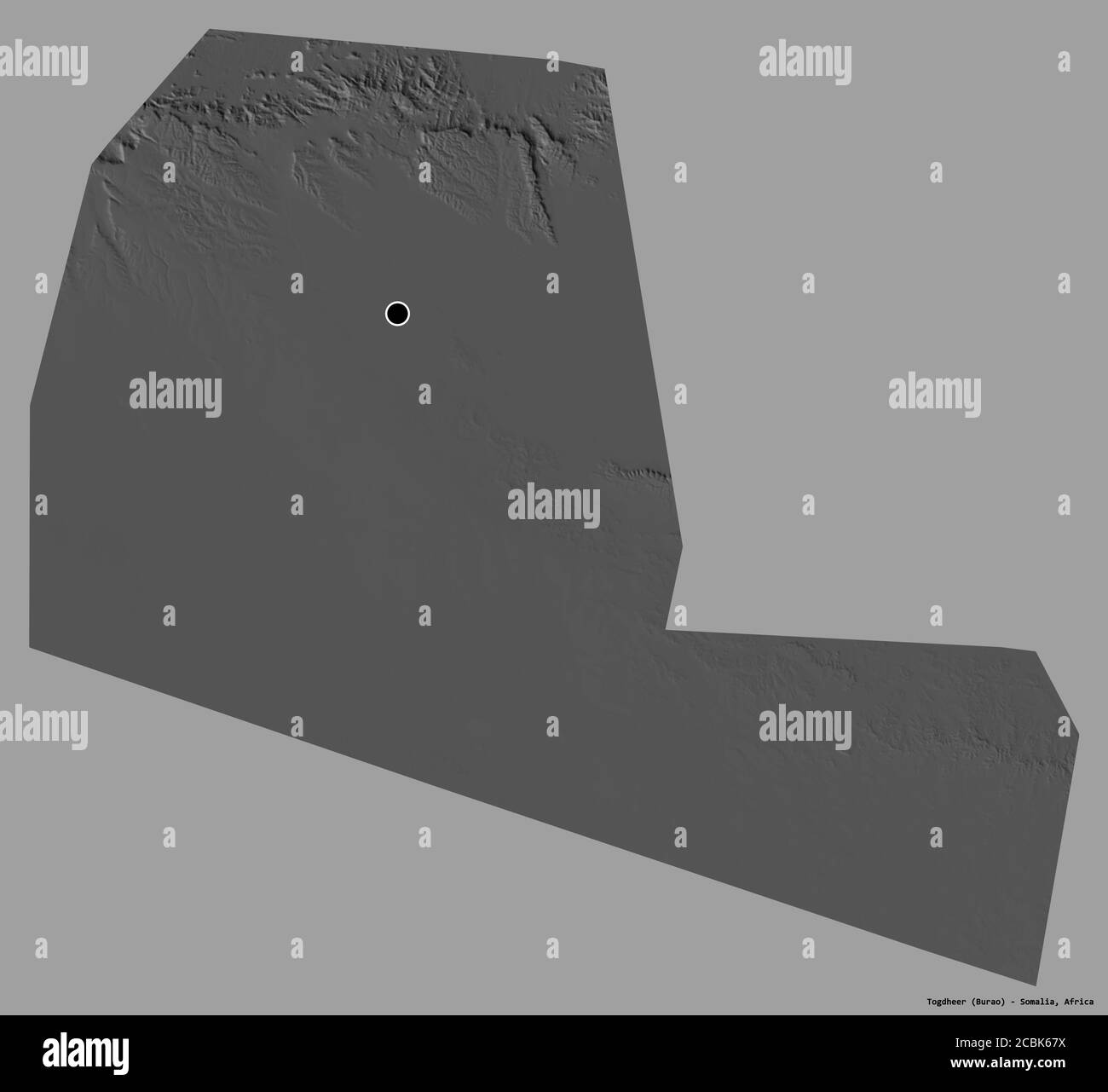 Shape of Togdheer, region of Somalia, with its capital isolated on a ...