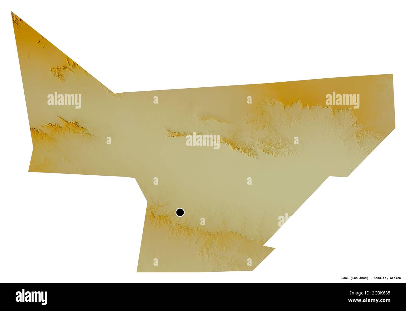 Shape of Sool, region of Somalia, with its capital isolated on white ...