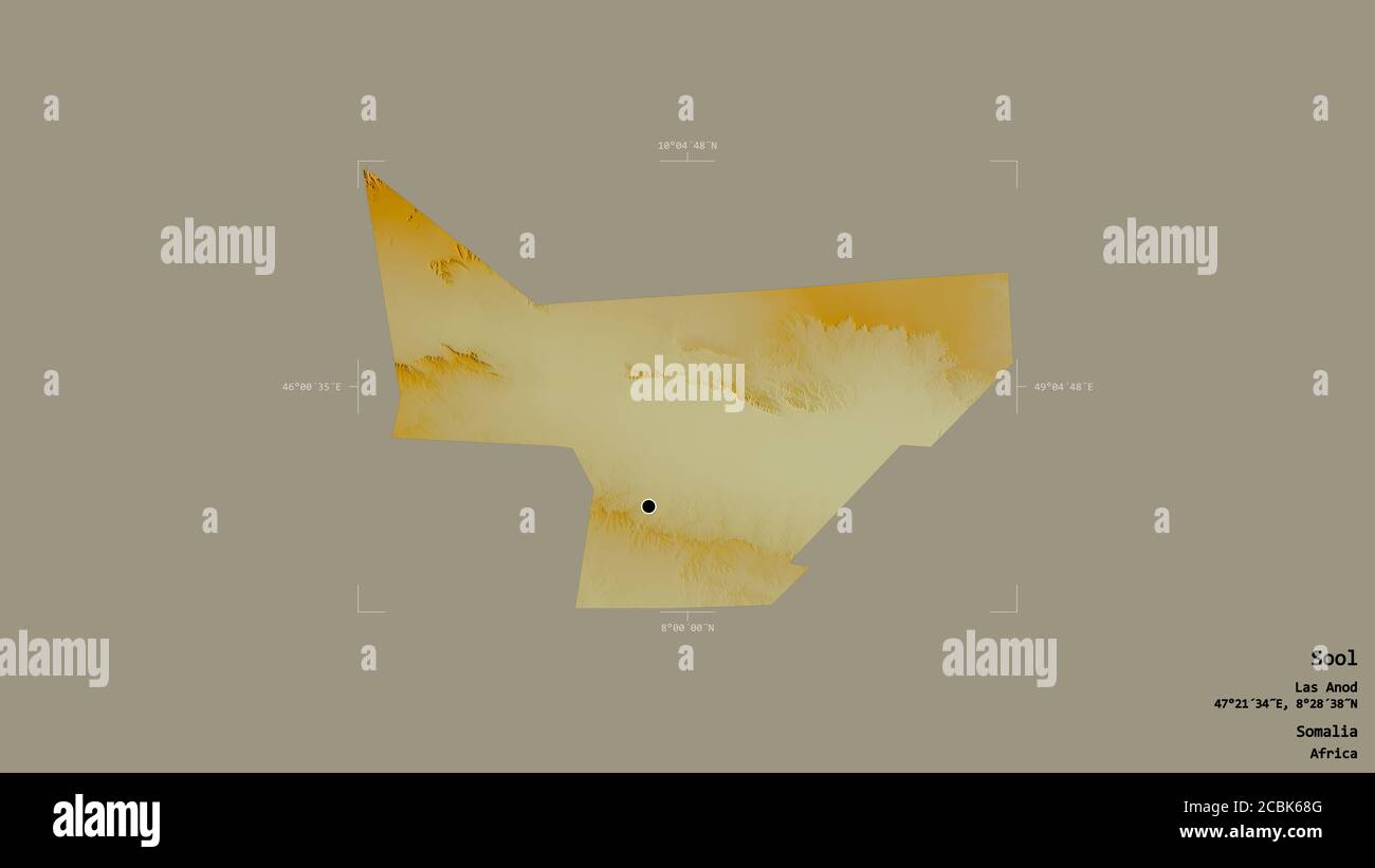 Area of Sool, region of Somalia, isolated on a solid background in a ...