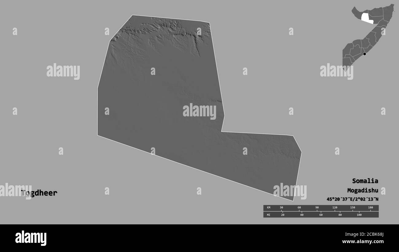 Shape of Togdheer, region of Somalia, with its capital isolated on ...