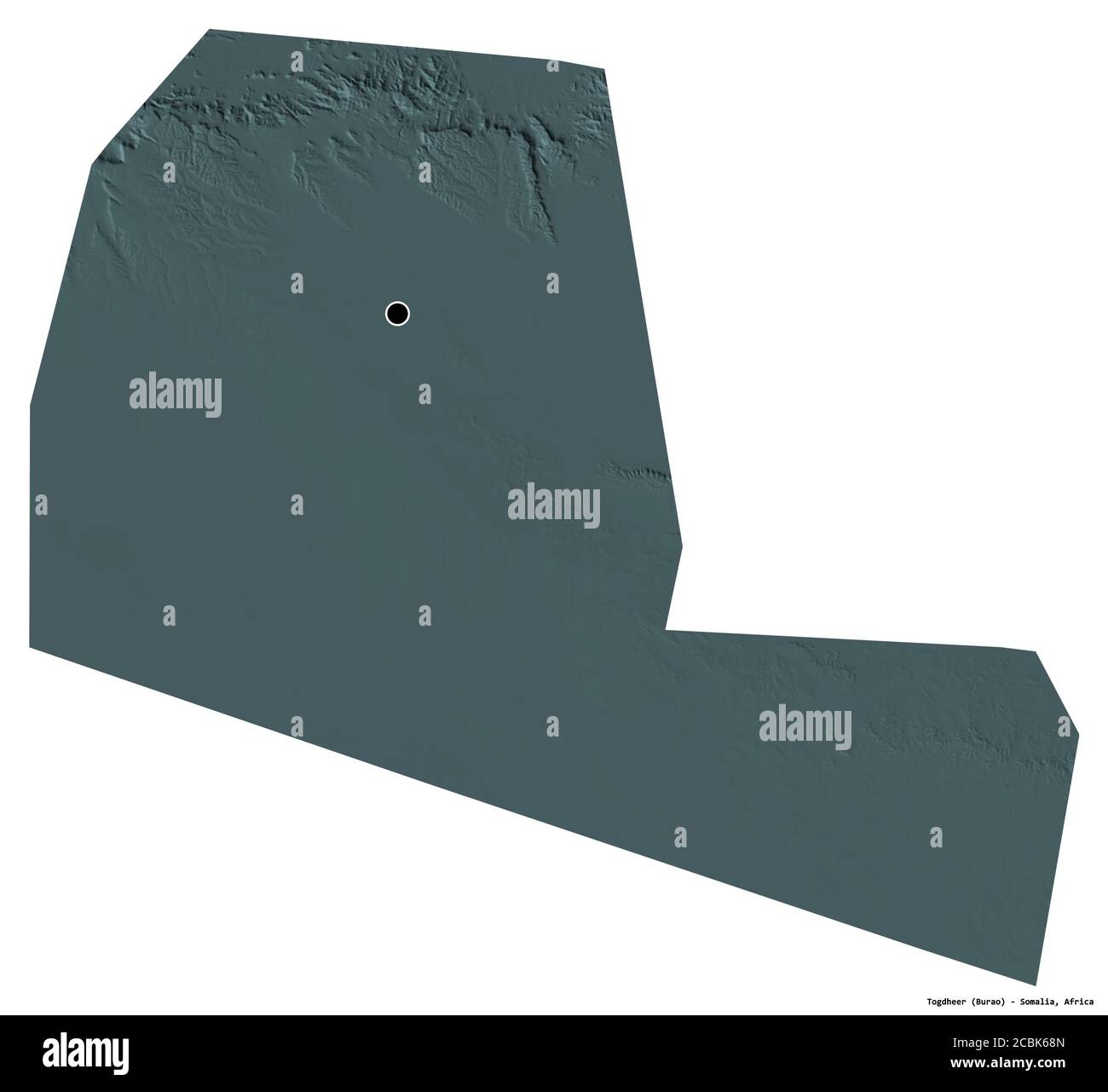 Shape of Togdheer, region of Somalia, with its capital isolated on ...