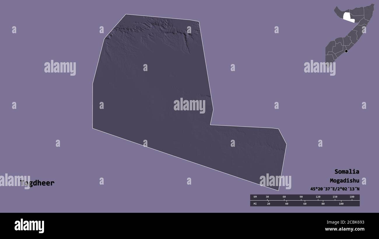Shape of Togdheer, region of Somalia, with its capital isolated on ...