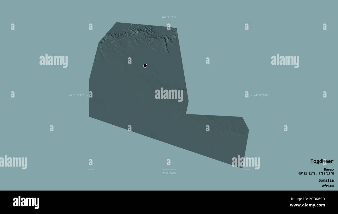 Area of Togdheer, region of Somalia, isolated on a solid background in ...