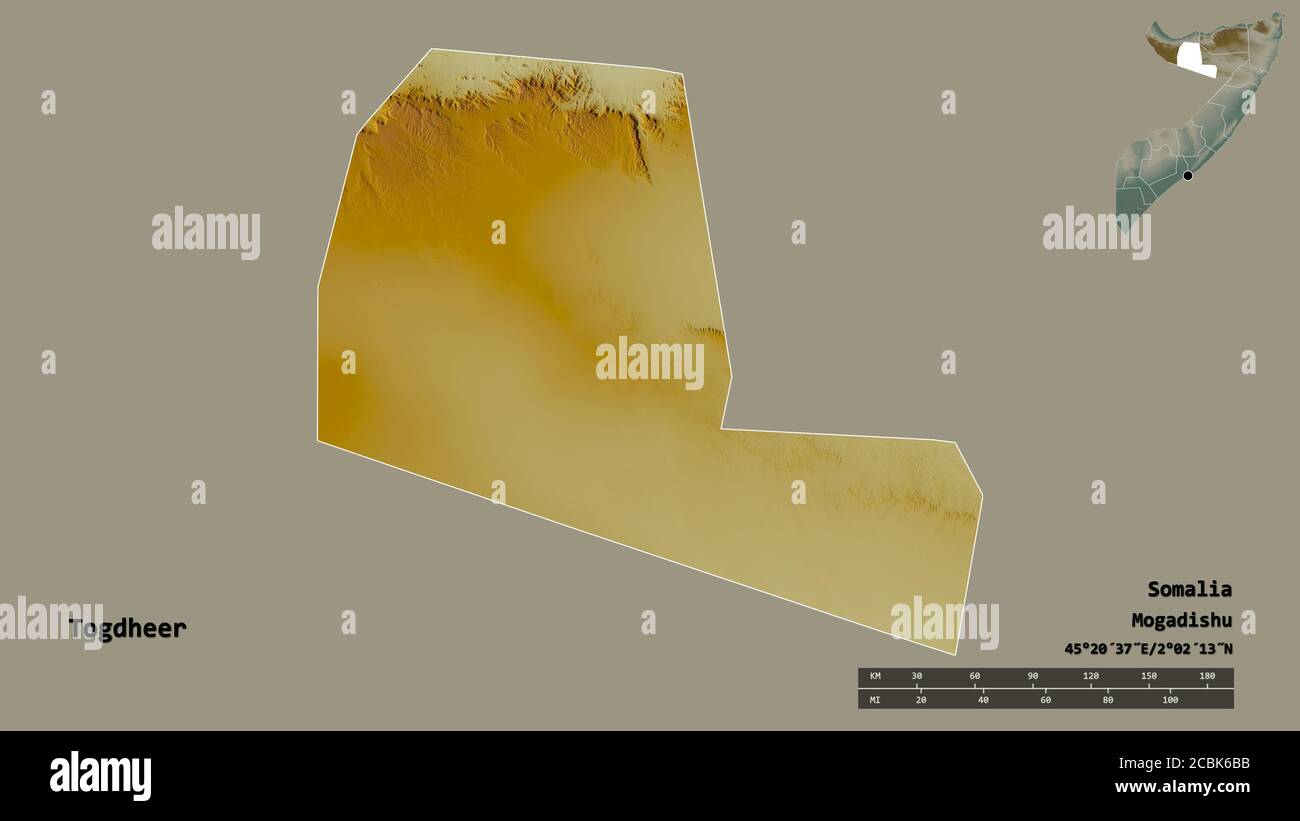 Shape of Togdheer, region of Somalia, with its capital isolated on ...