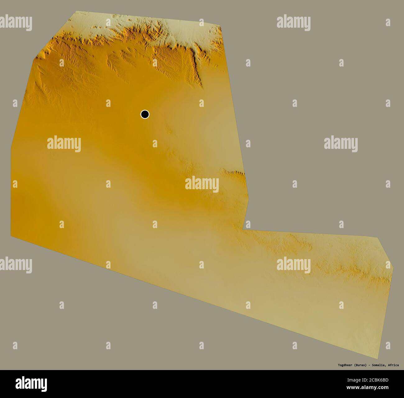Shape of Togdheer, region of Somalia, with its capital isolated on a ...