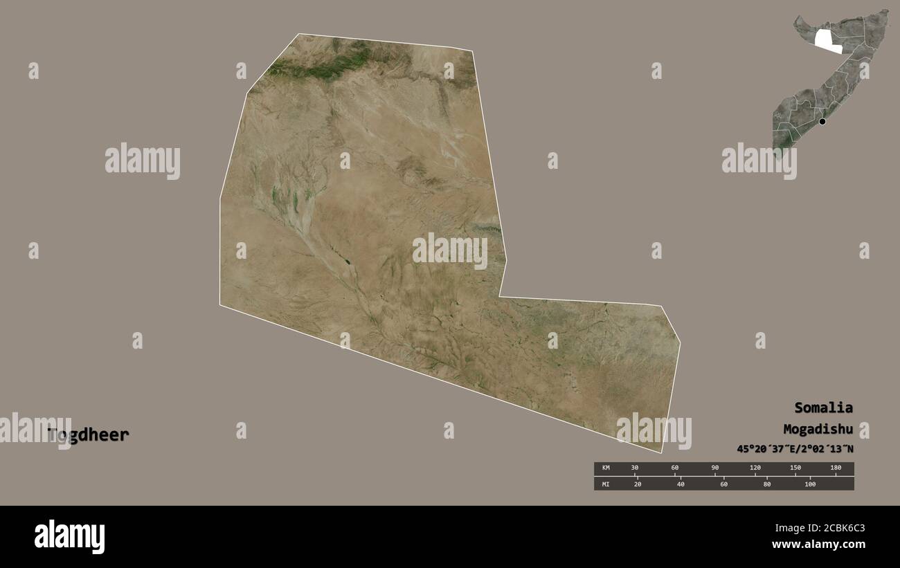 Shape of Togdheer, region of Somalia, with its capital isolated on ...