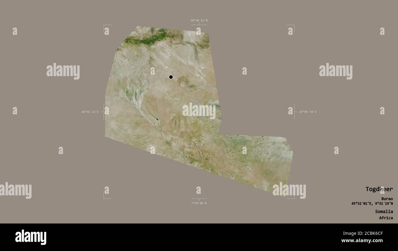 Area of Togdheer, region of Somalia, isolated on a solid background in ...