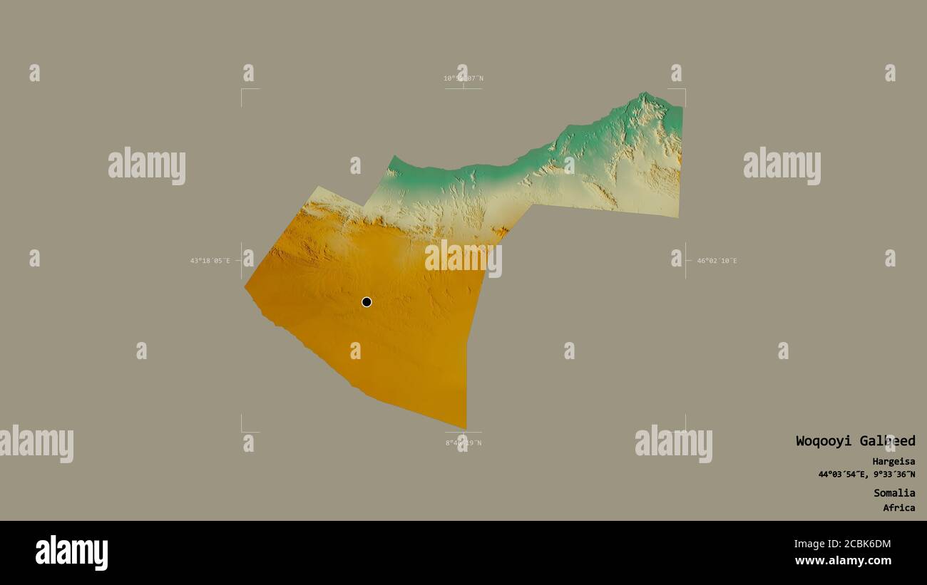 Area of Woqooyi Galbeed, region of Somalia, isolated on a solid ...