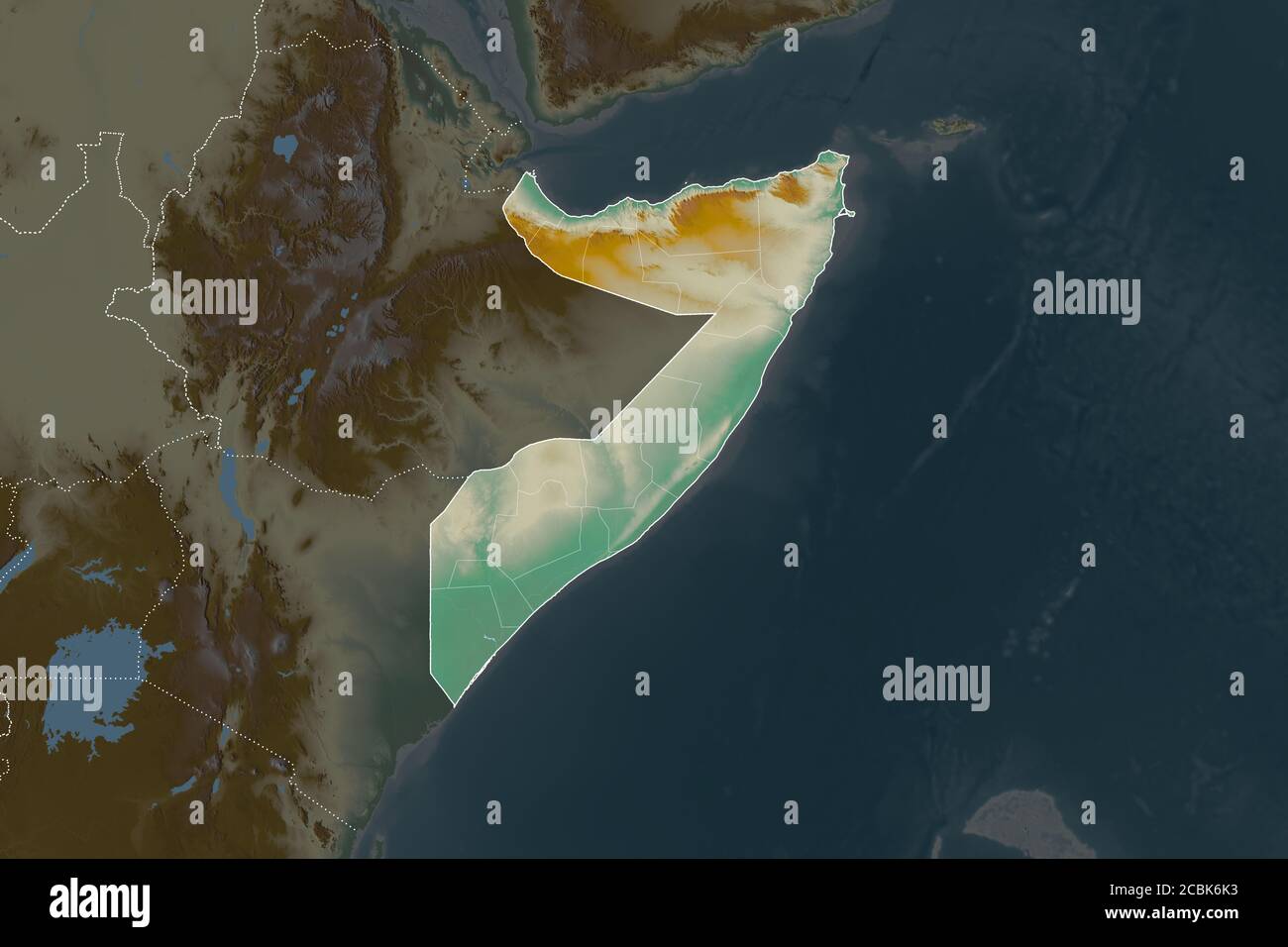 Shape of Somalia separated by the desaturation of neighboring areas ...