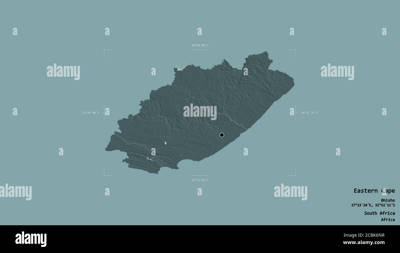 Area of Eastern Cape, province of South Africa, isolated on a solid ...