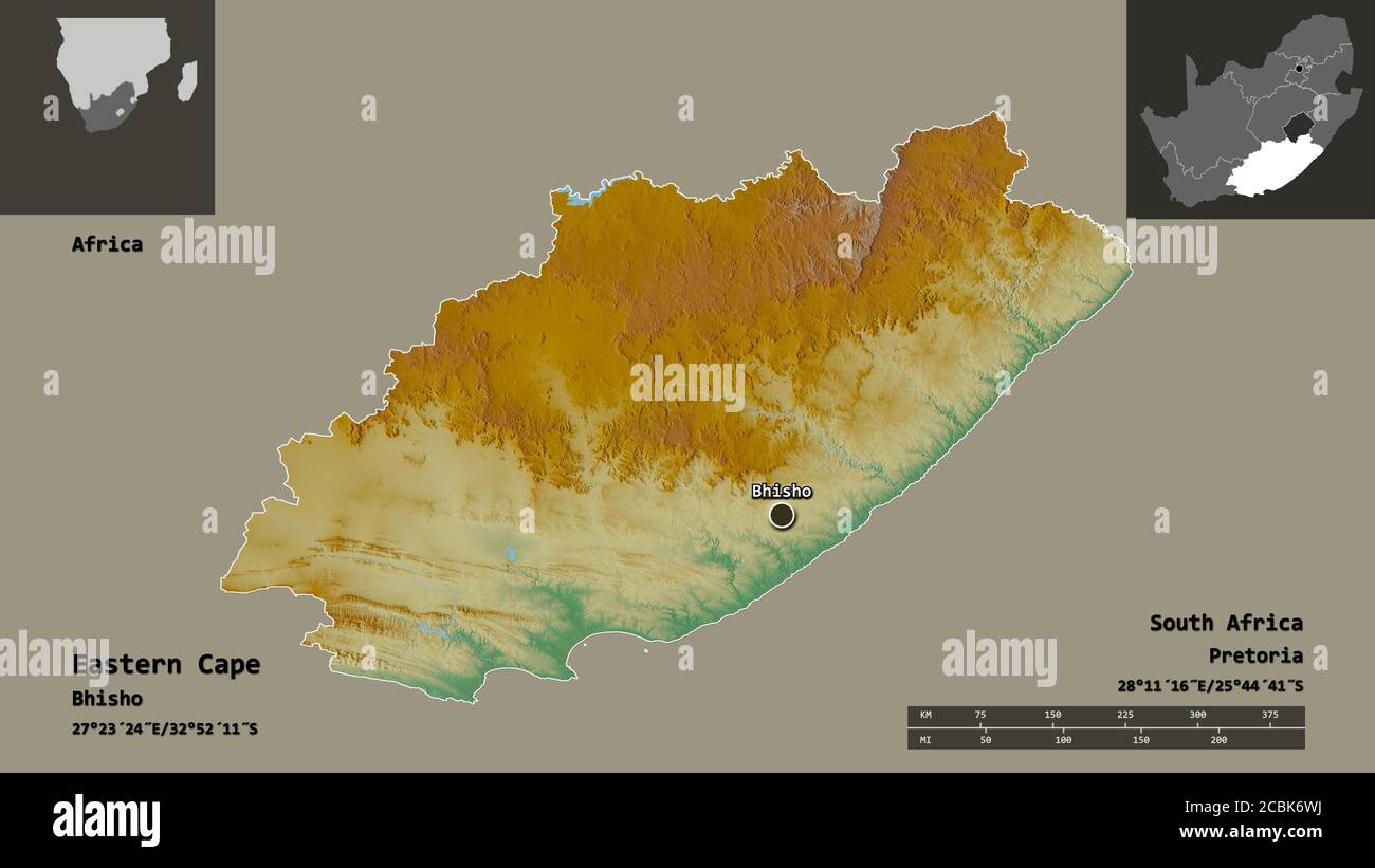 Shape of Eastern Cape, province of South Africa, and its capital ...