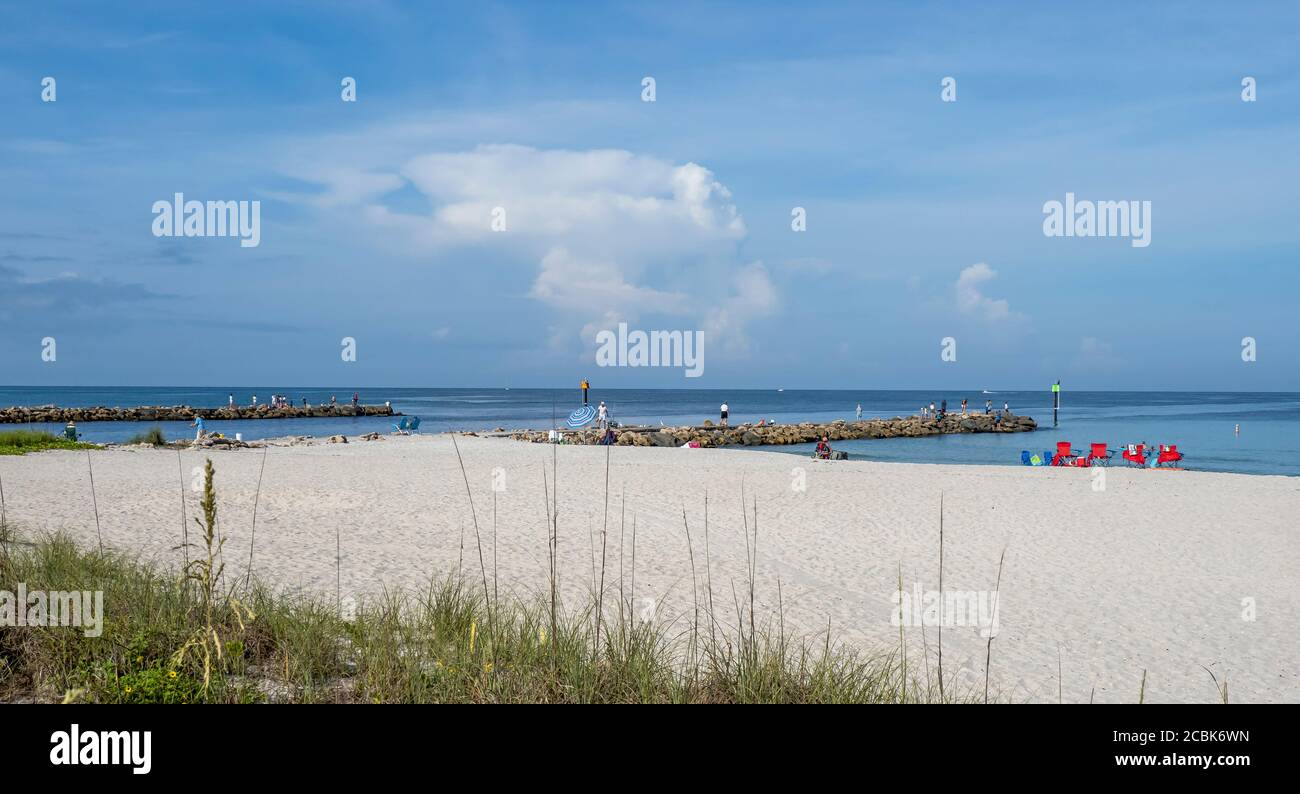 Gulf Intercoastal Waterway jetties at North Jetty Baech on the Gulf of ...