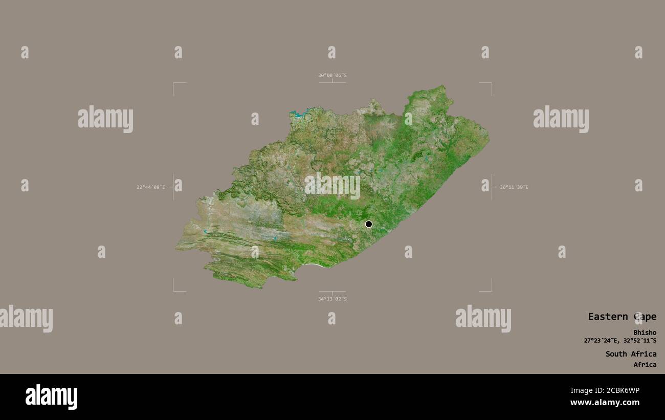 Area of Eastern Cape, province of South Africa, isolated on a solid ...