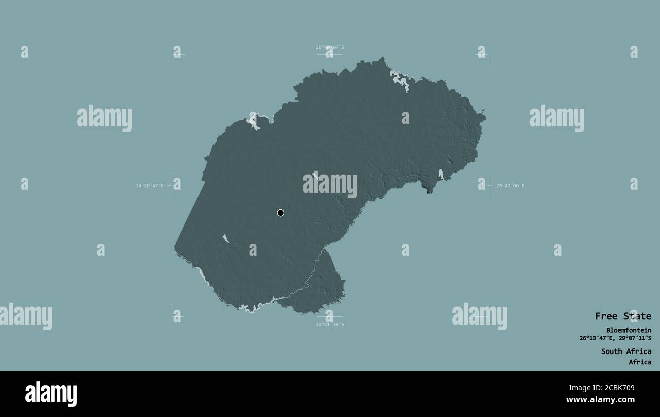 Area of Free State, province of South Africa, isolated on a solid ...