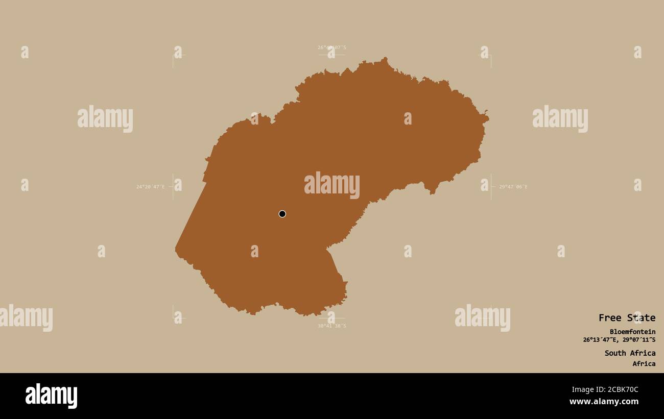 Area of Free State, province of South Africa, isolated on a solid ...
