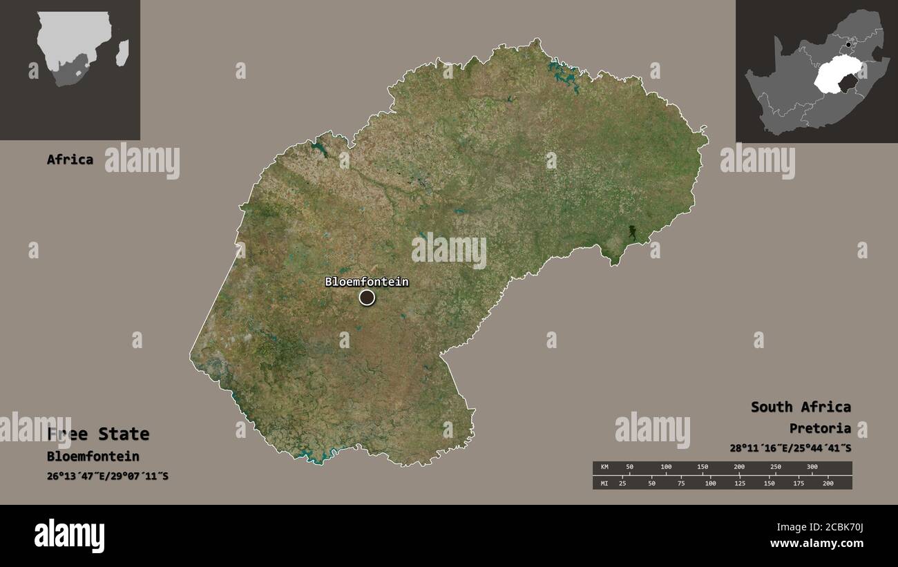 Shape of Free State, province of South Africa, and its capital ...