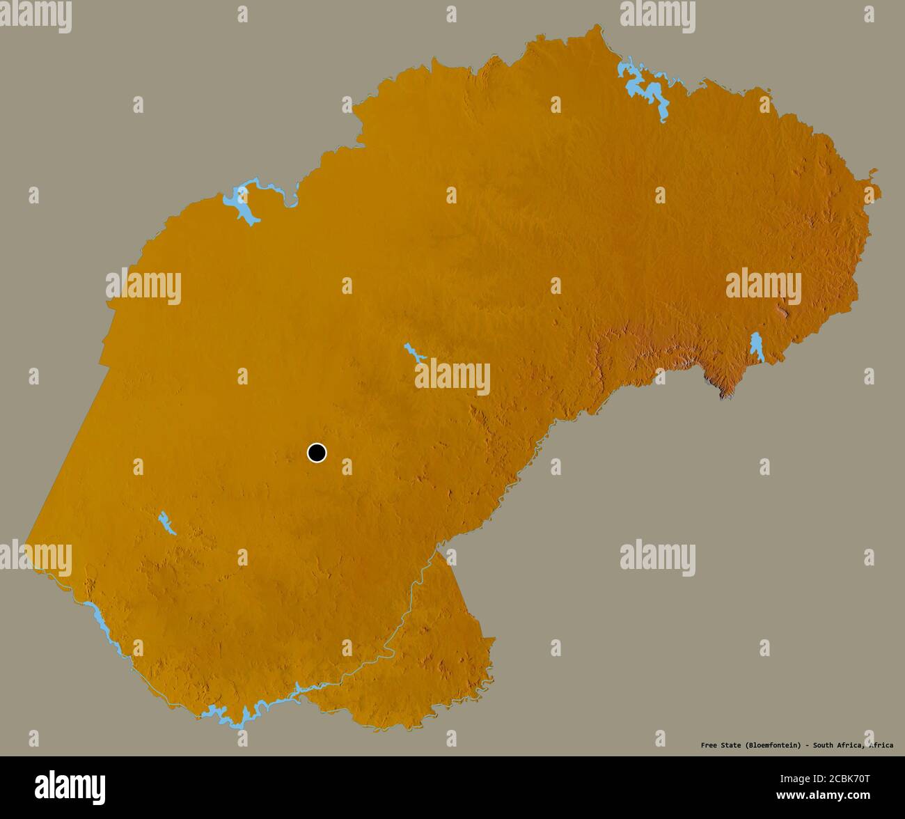 Shape of Free State, province of South Africa, with its capital ...