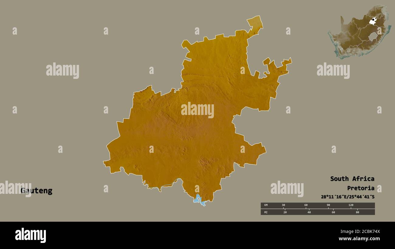 Shape of Gauteng, province of South Africa, with its capital isolated ...