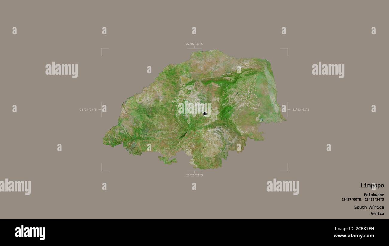 Area of Limpopo, province of South Africa, isolated on a solid ...