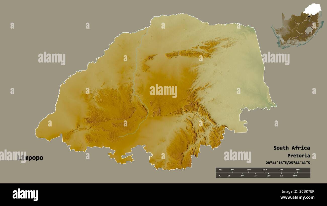 Shape of Limpopo, province of South Africa, with its capital isolated ...