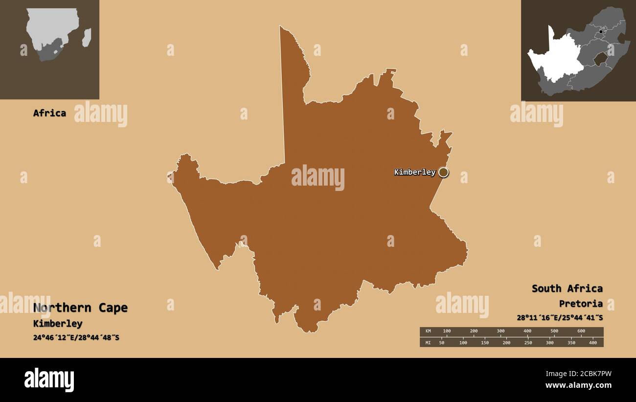 Shape of Northern Cape, province of South Africa, and its capital ...