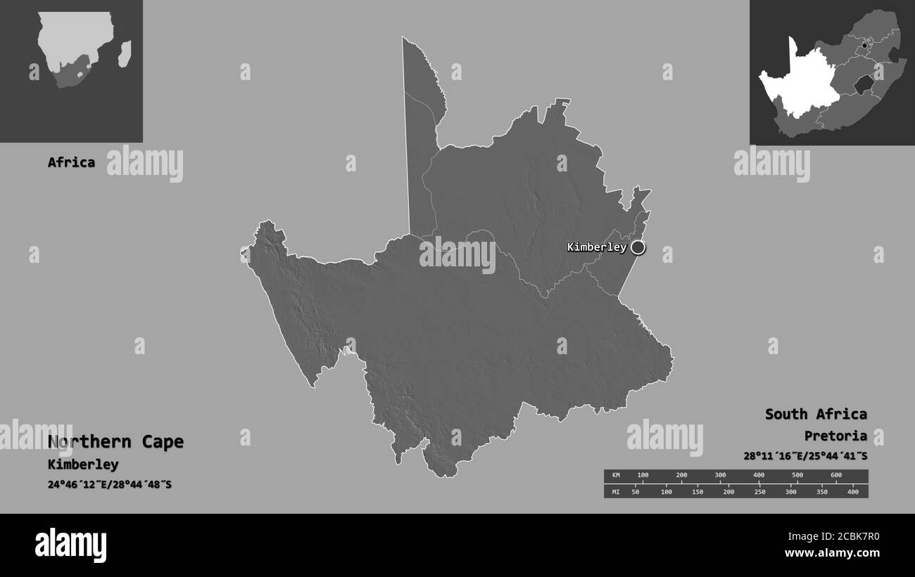Shape of Northern Cape, province of South Africa, and its capital ...
