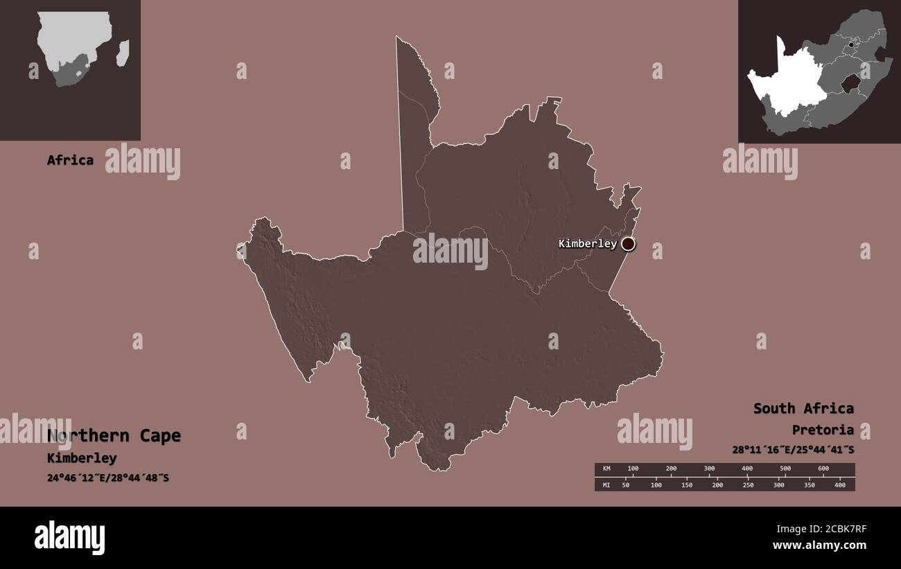 Shape of Northern Cape, province of South Africa, and its capital ...
