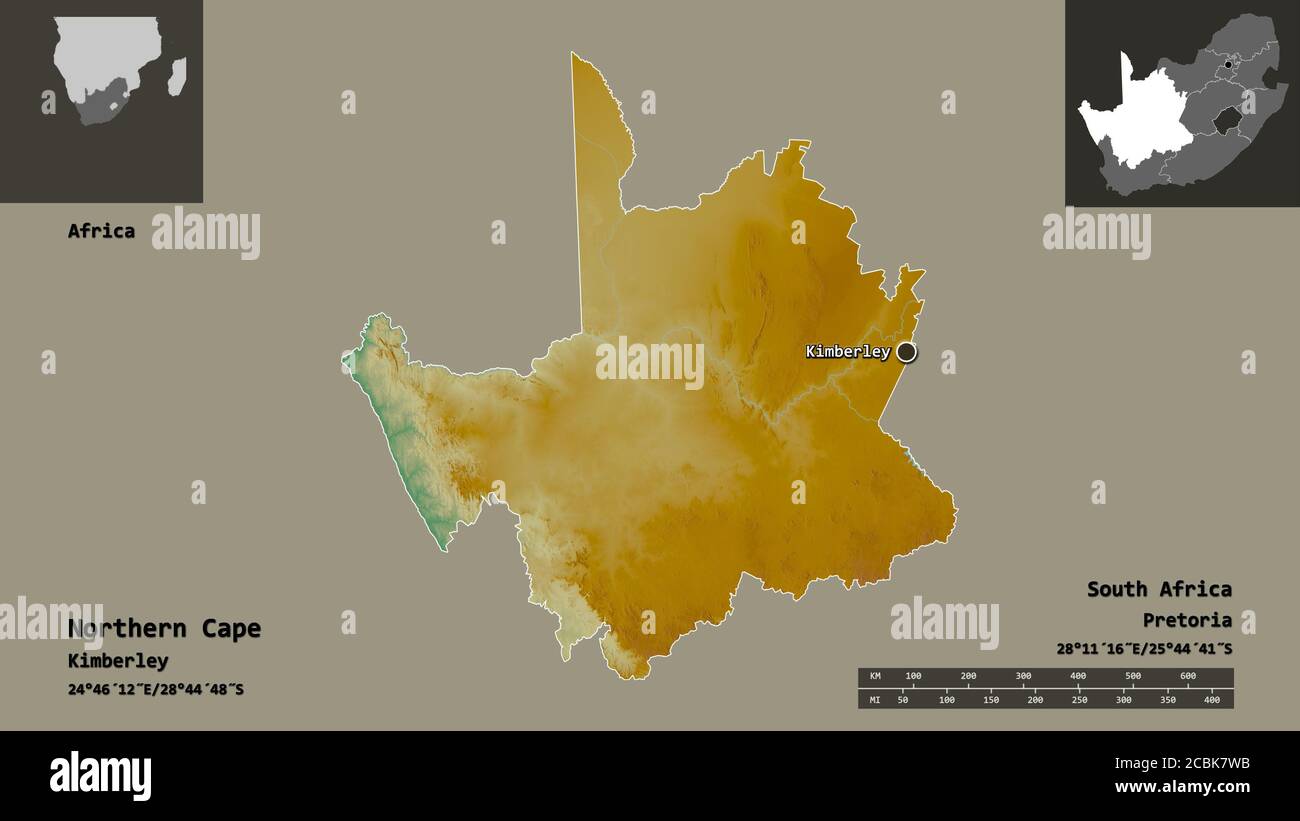 Shape of Northern Cape, province of South Africa, and its capital ...