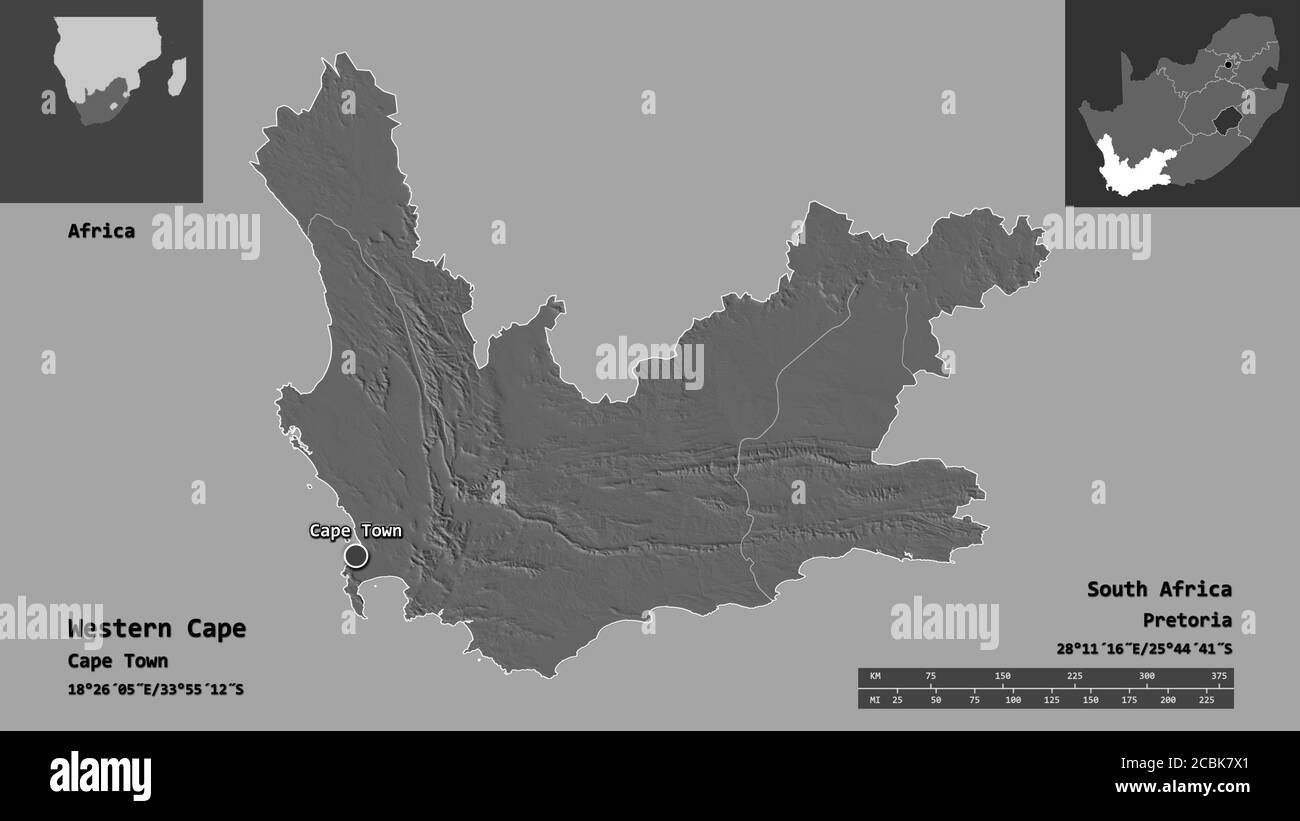 Shape of Western Cape, province of South Africa, and its capital ...