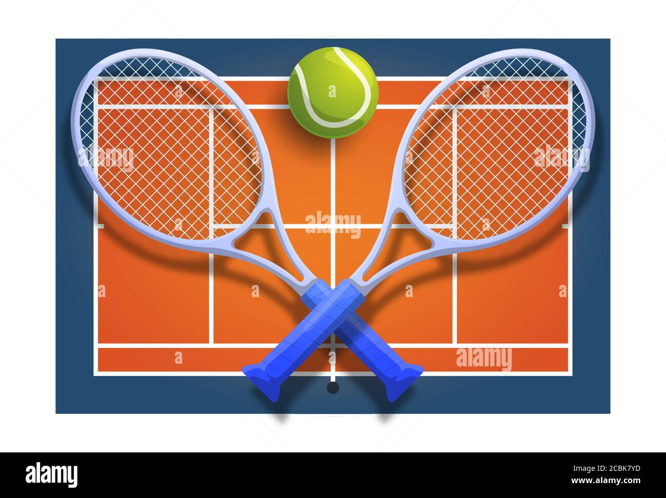 tennis club racket cross ball on orange court game competition vector ...