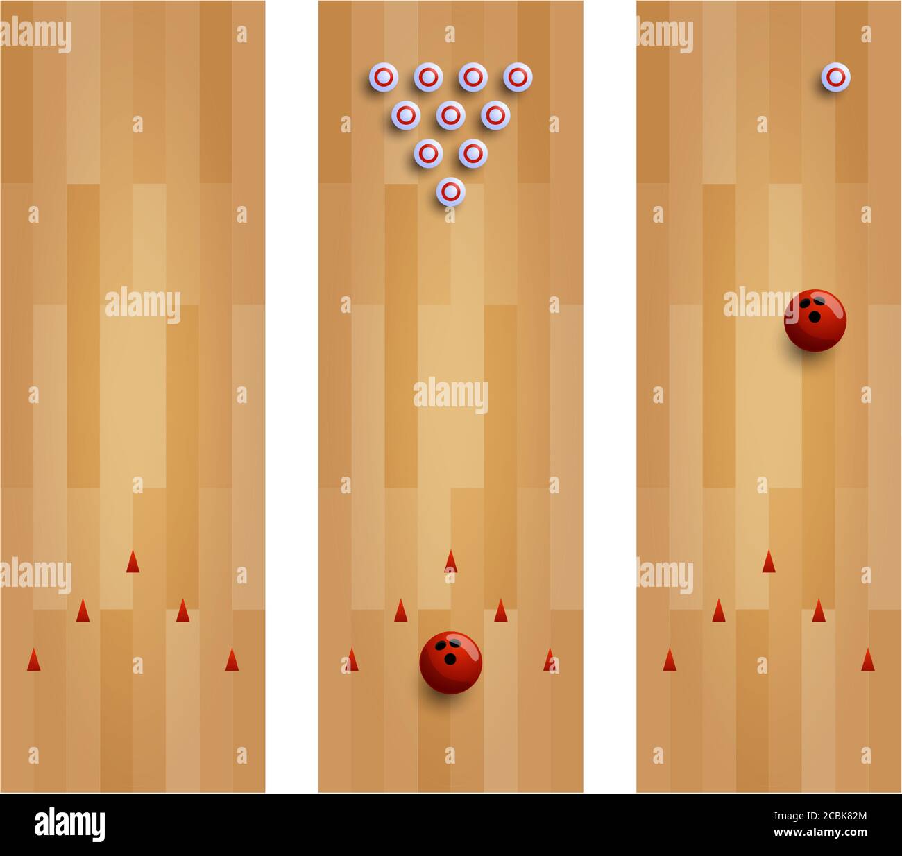 Illustration of a bowling lane collection. Set three bowling alley with ...
