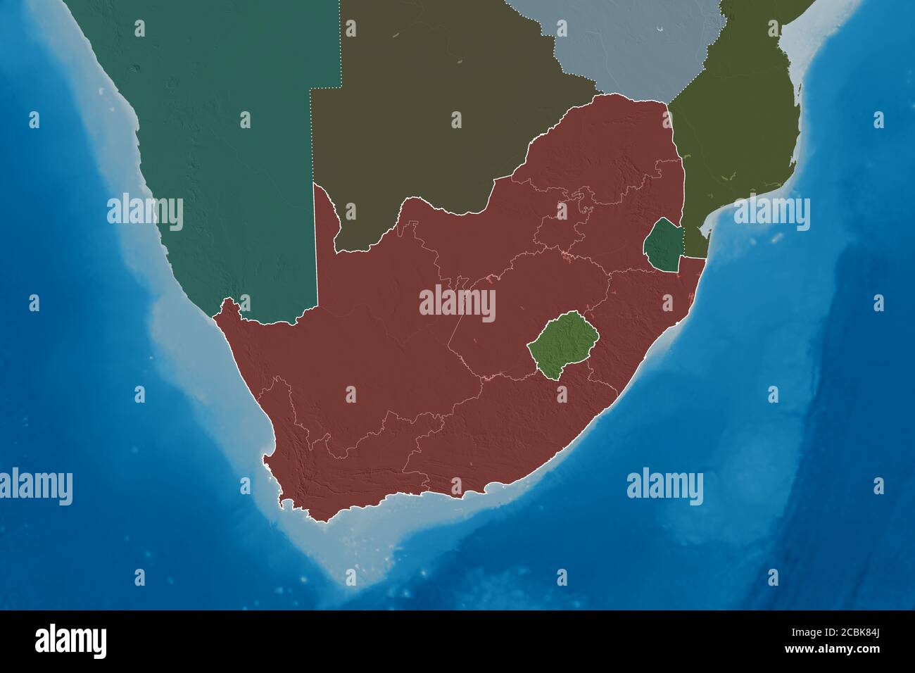 Extended area of South Africa with country outline, international and ...